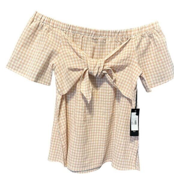 Doe & Rae | Tops | Nwt Doe Rae Womens Peace Gingham Short Sleeve Off ...